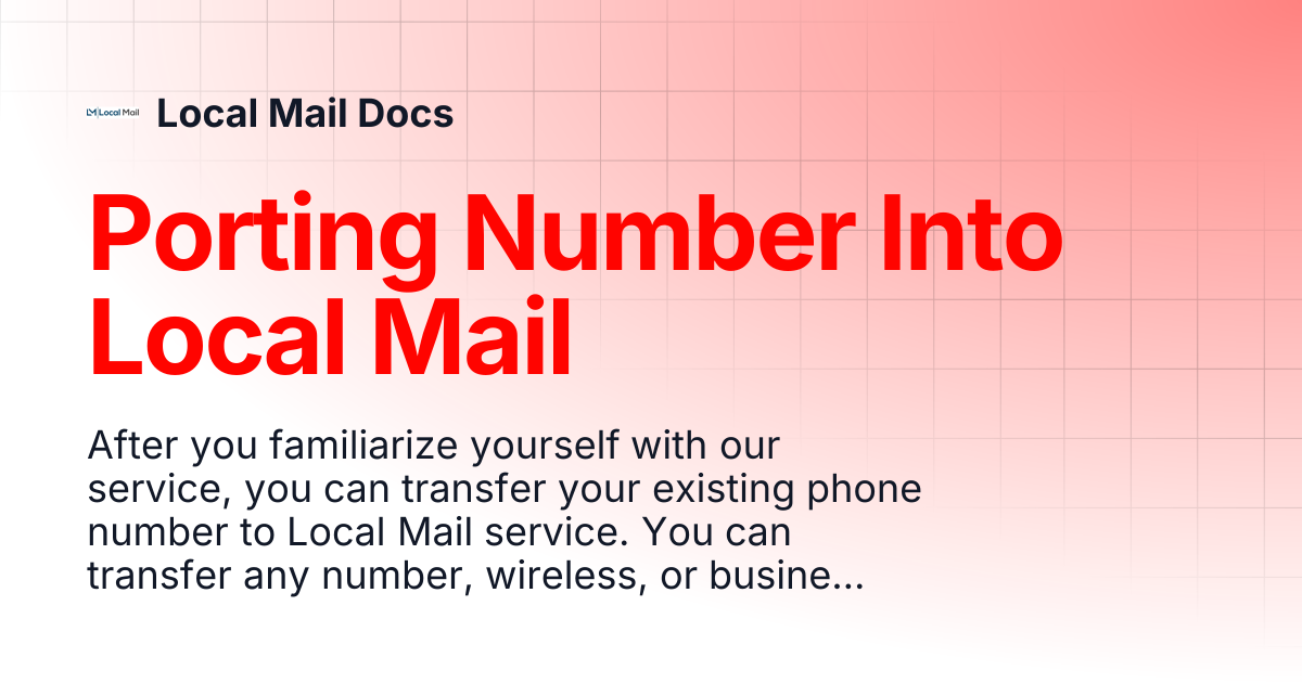 Porting Number Into Local Mail | Local Mail Docs